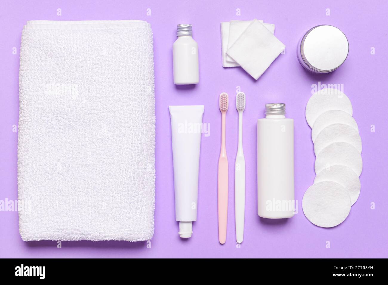 Cosmetics with supplies on color background Stock Photo - Alamy