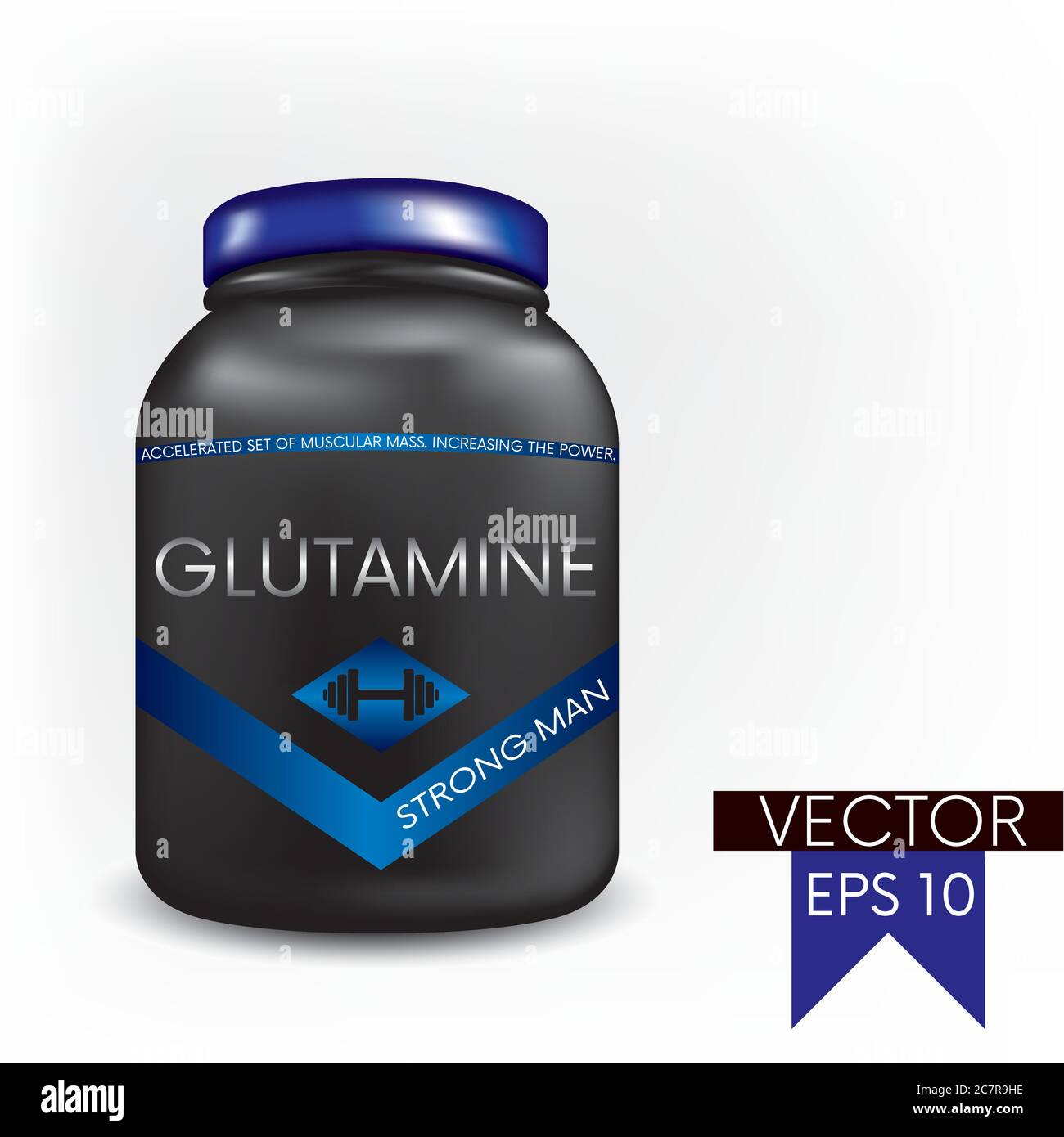 Dumbbells, capsules and a jar with creatine, protein. Vector ...