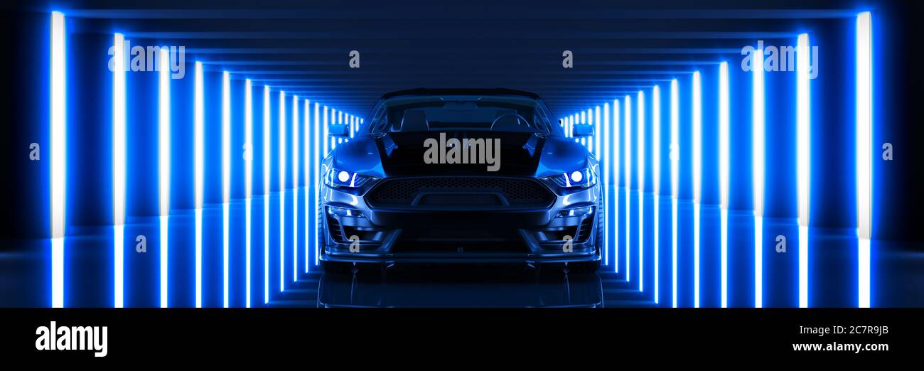Sports car, studio setup on a dark background. 3d rendering Stock Photo ...