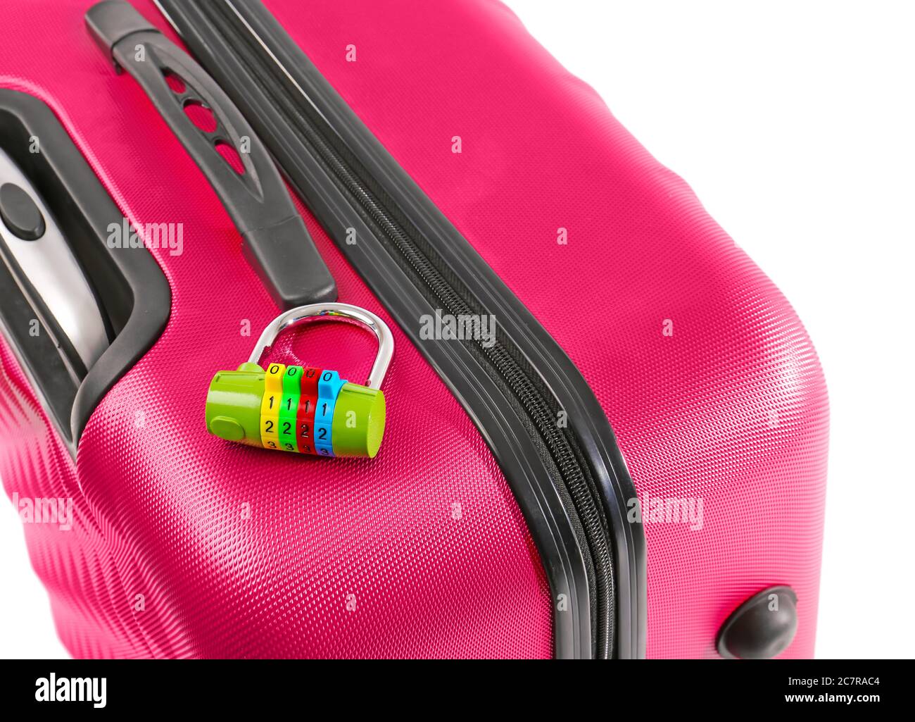 Suitcase with lock on white background, closeup Stock Photo - Alamy
