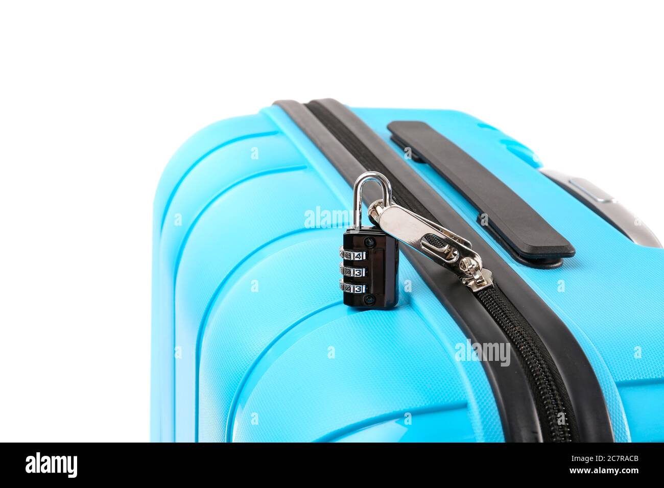 Suitcase with lock on white background, closeup Stock Photo - Alamy