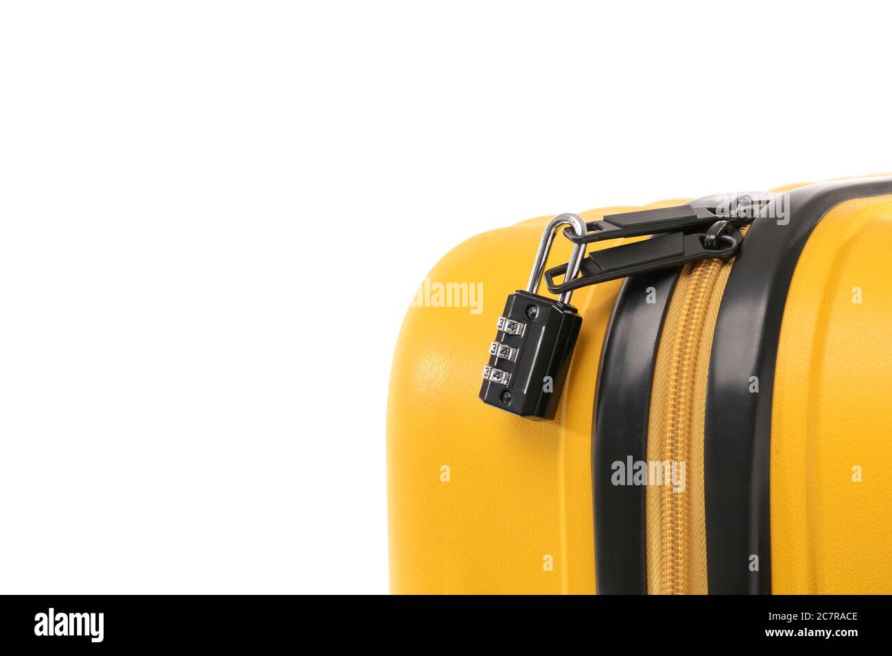 Suitcase with lock on white background, closeup Stock Photo - Alamy