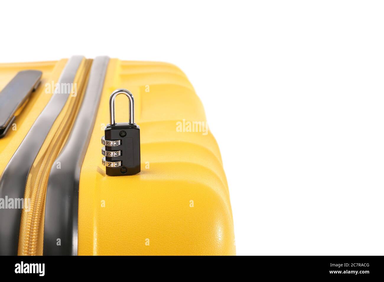 Suitcase with lock on white background, closeup Stock Photo - Alamy