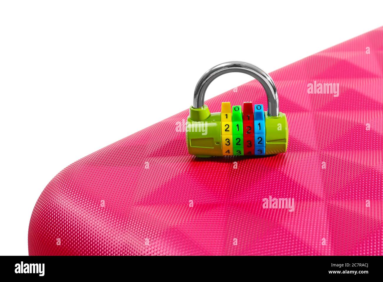 Suitcase with lock on white background, closeup Stock Photo - Alamy