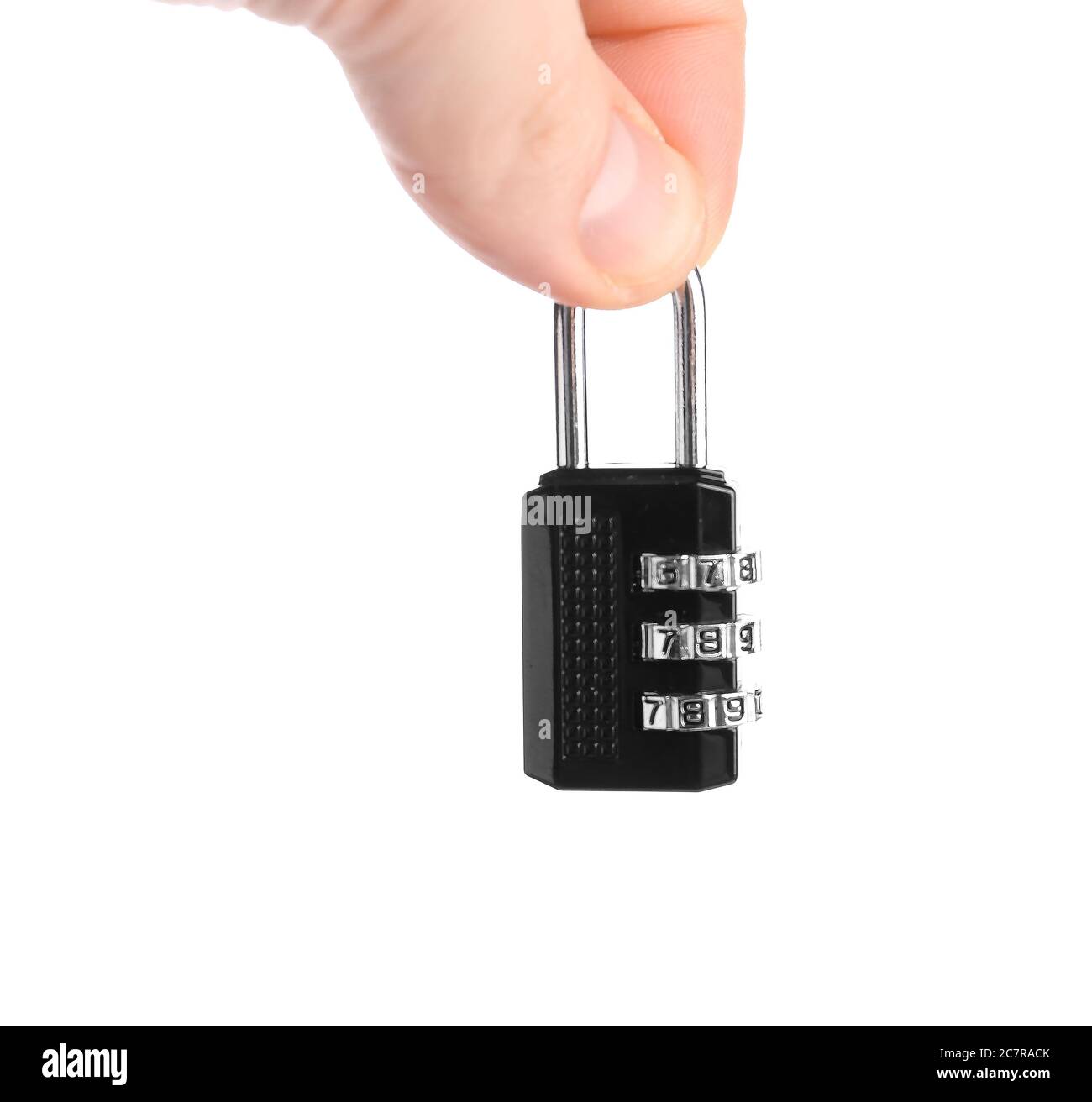 Male hand with small lock on white background Stock Photo - Alamy