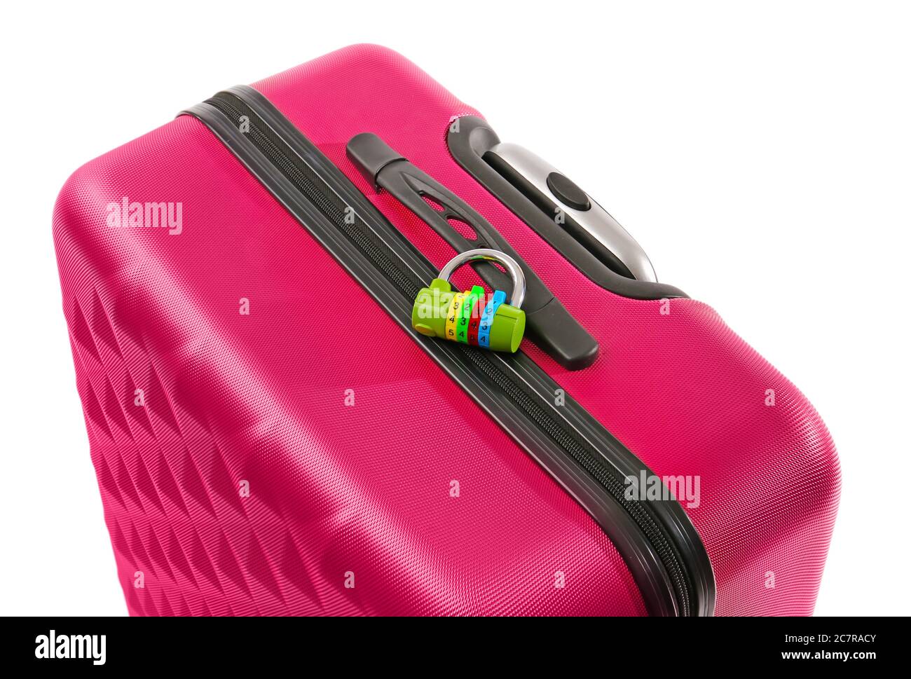 Suitcase with lock on white background, closeup Stock Photo - Alamy