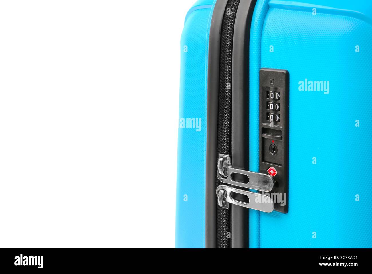 Suitcase with lock on white background, closeup Stock Photo - Alamy