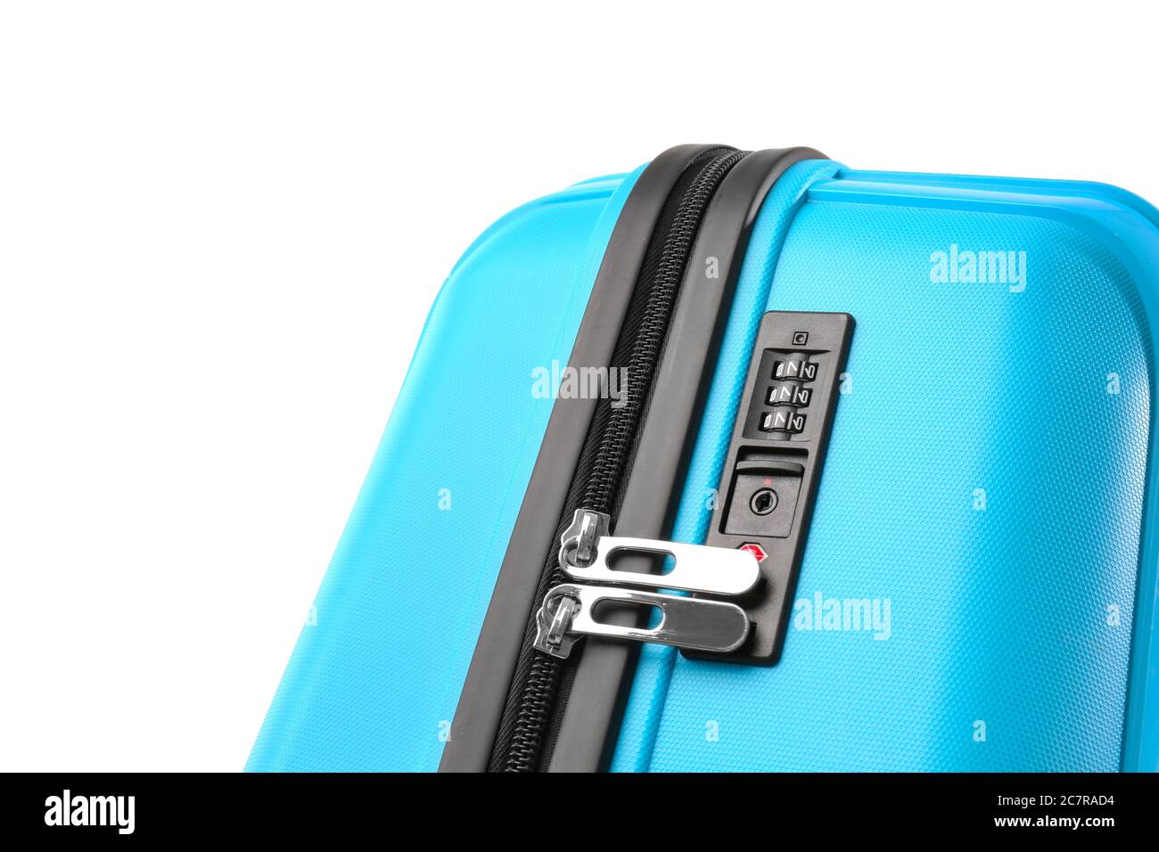 Suitcase with lock on white background, closeup Stock Photo - Alamy