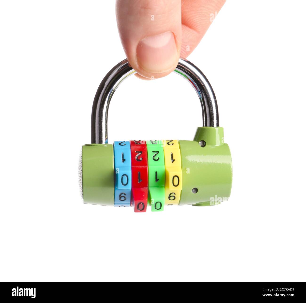 Male hand with small lock on white background Stock Photo - Alamy