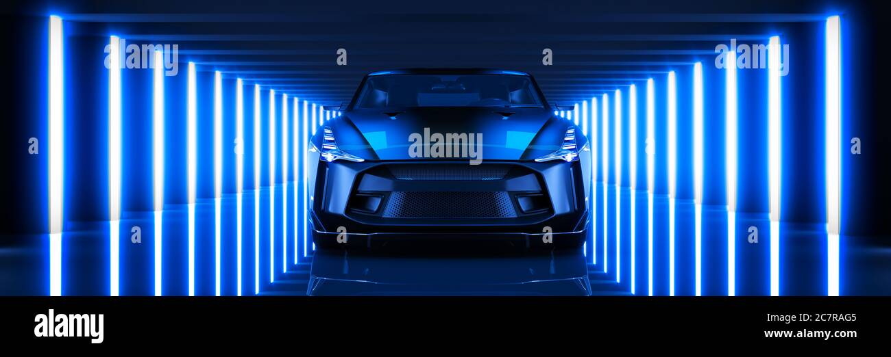 Sports car, studio setup on a dark background. 3d rendering Stock Photo ...