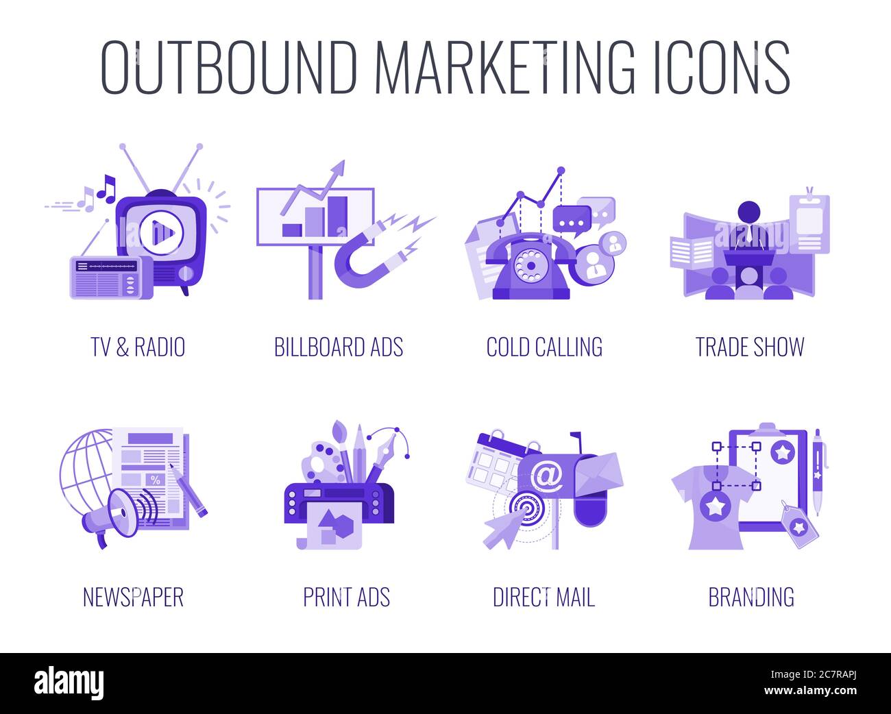 Outbound Infographics Marketing Icons. Flat vector illustration Stock ...