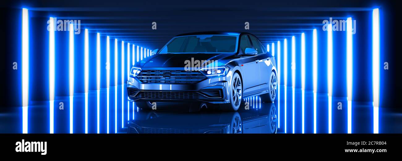 Sports car, studio setup on a dark background. 3d rendering Stock Photo ...