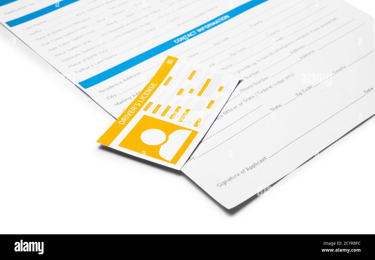 Driving license with application form on white background Stock Photo ...