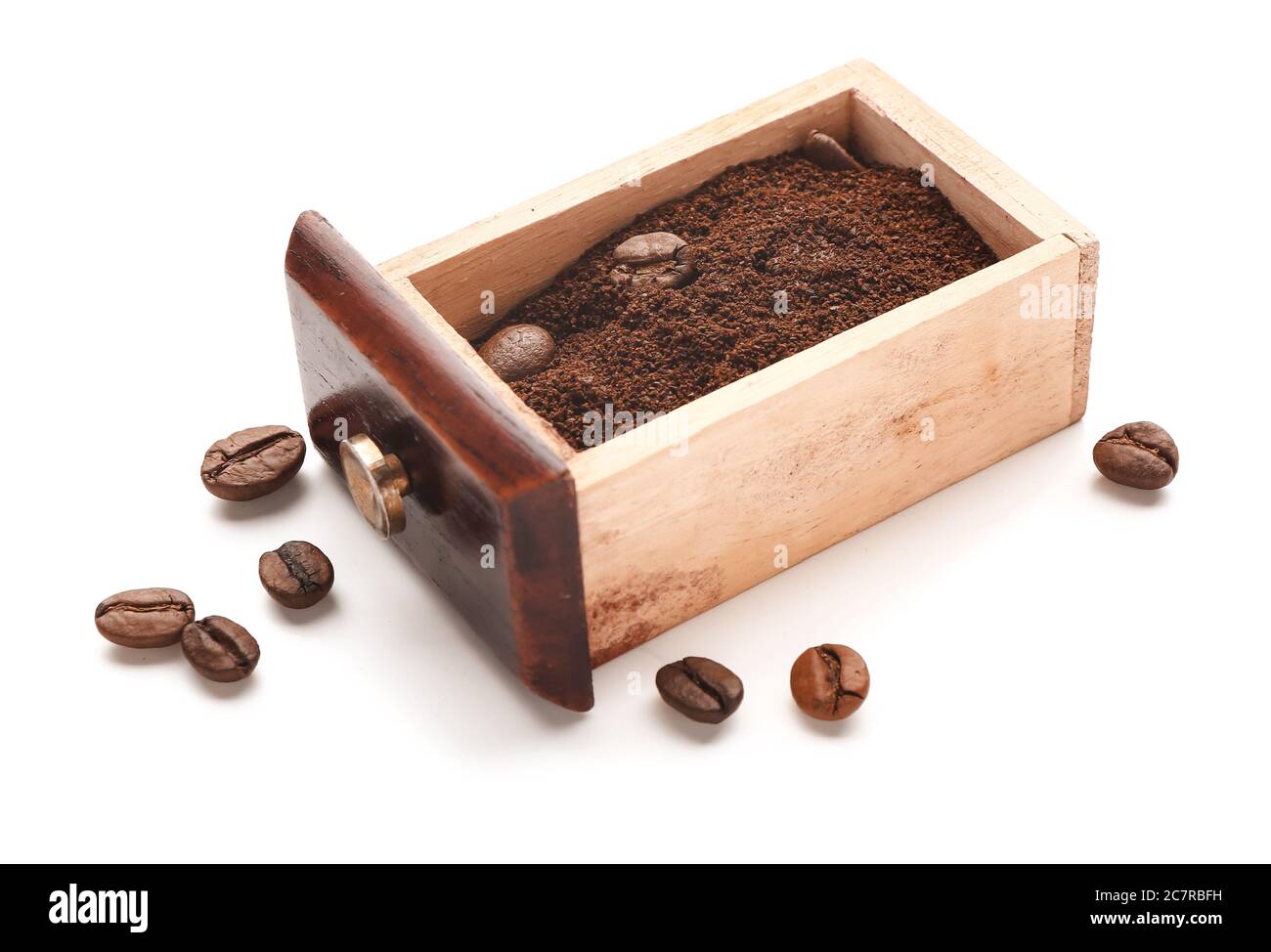 Box with coffee powder on white background Stock Photo - Alamy