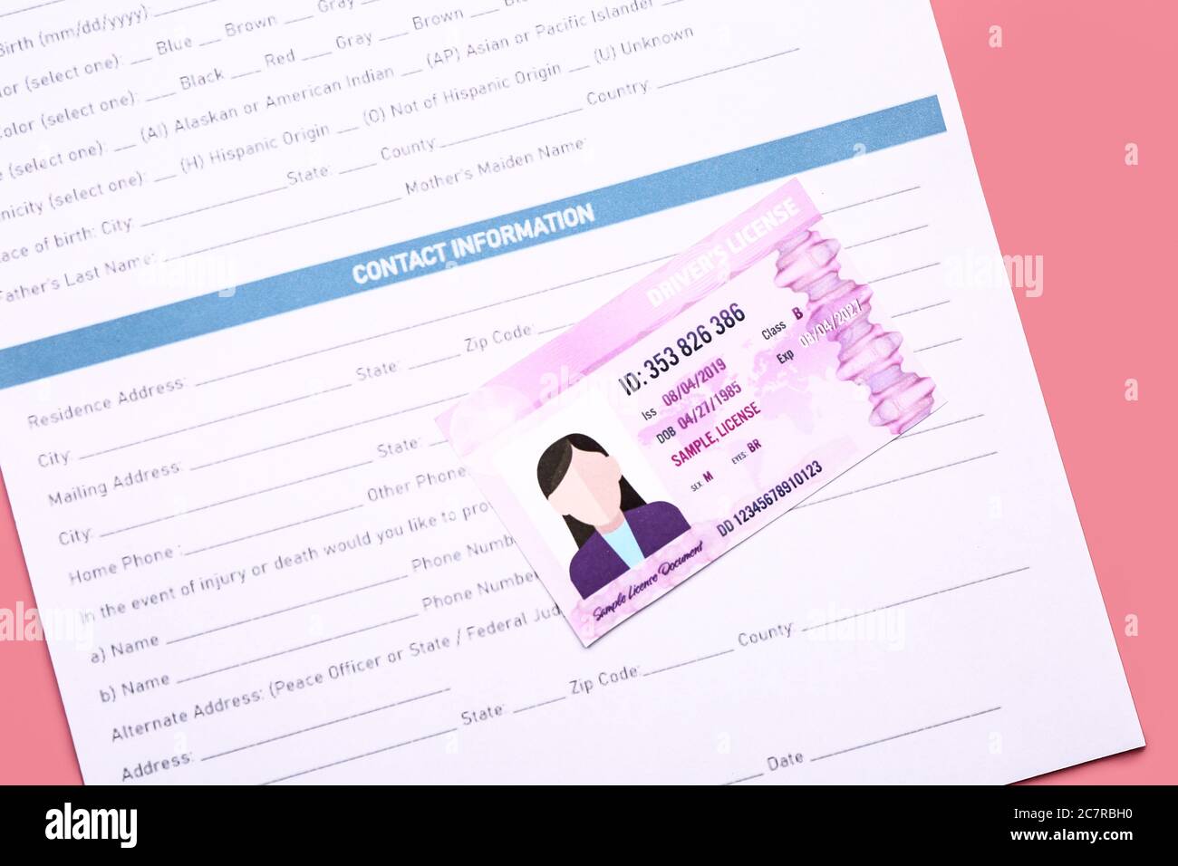 Driving license with application form on color background Stock Photo ...