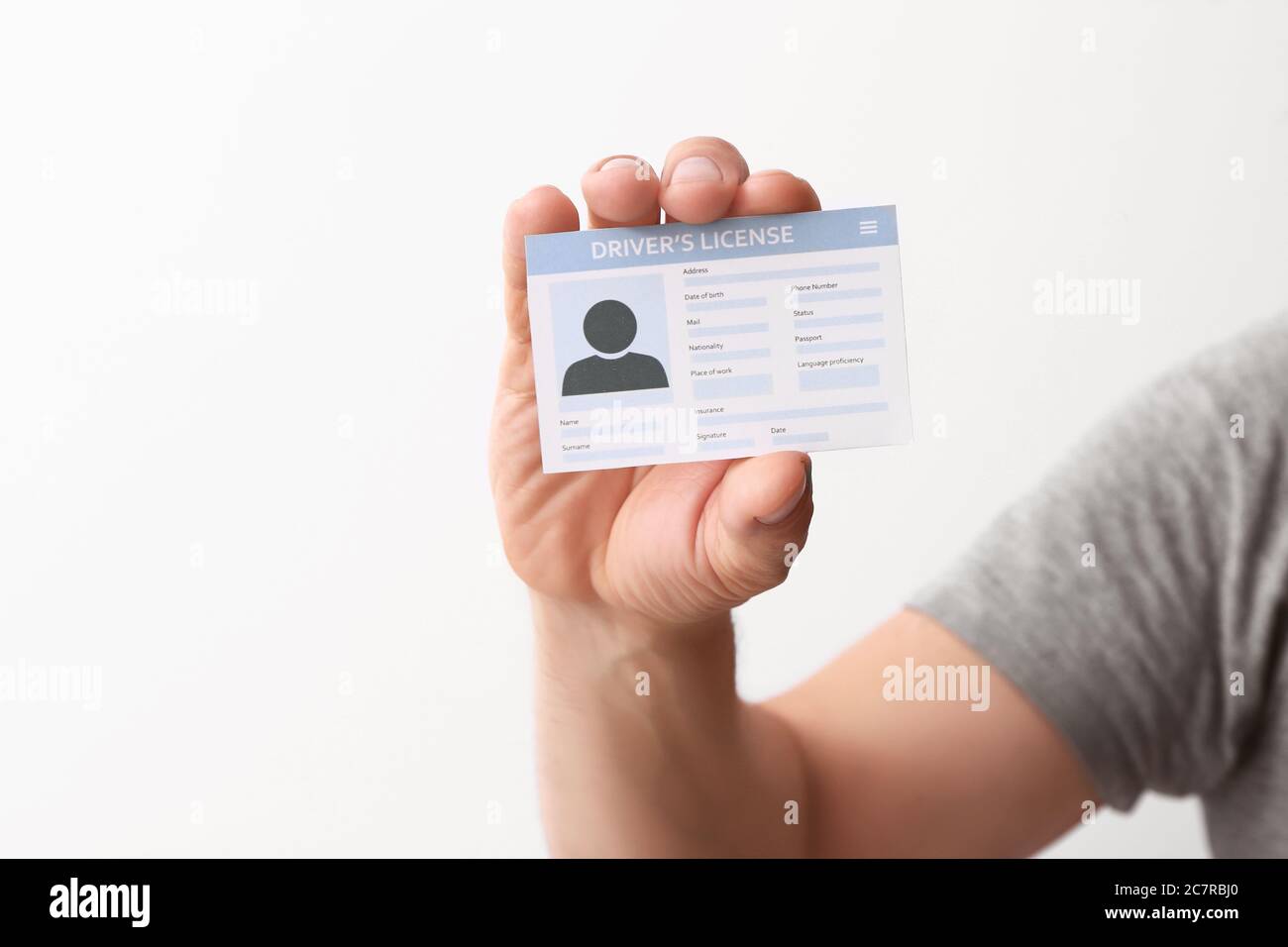 Male hand with driving license on white background Stock Photo - Alamy