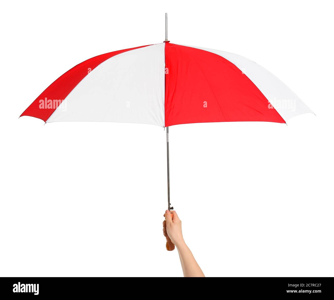 Hand with stylish umbrella on white background Stock Photo - Alamy