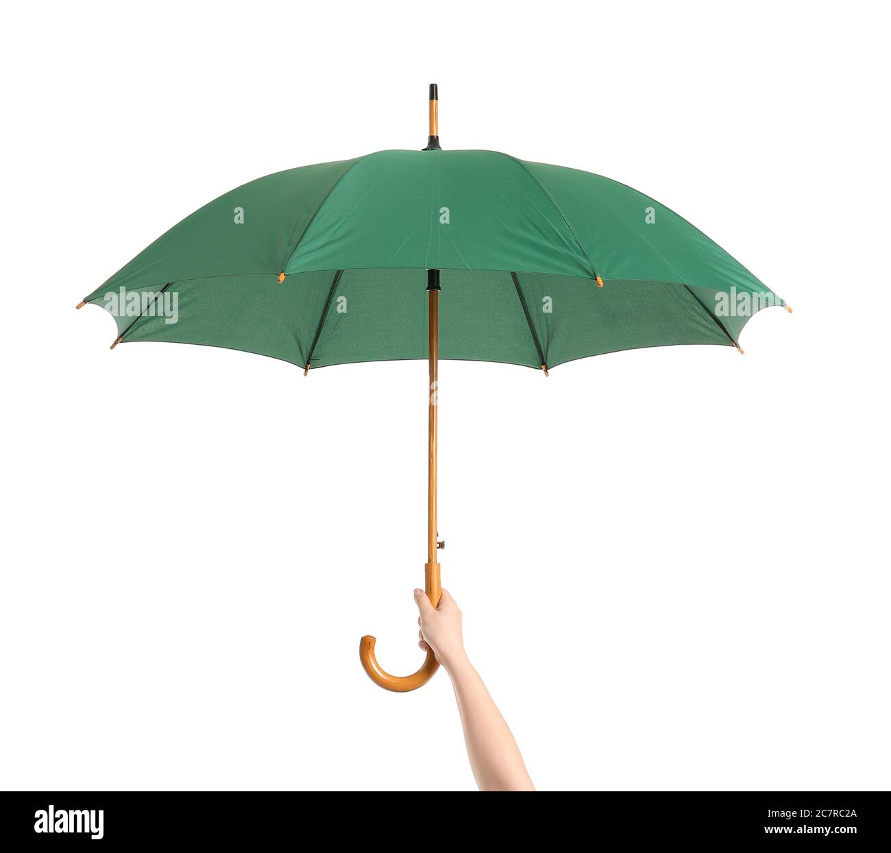 Hand with stylish umbrella on white background Stock Photo - Alamy
