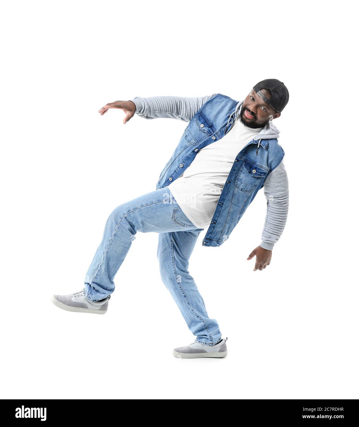 Male African-American hip-hop dancer on white background Stock Photo ...