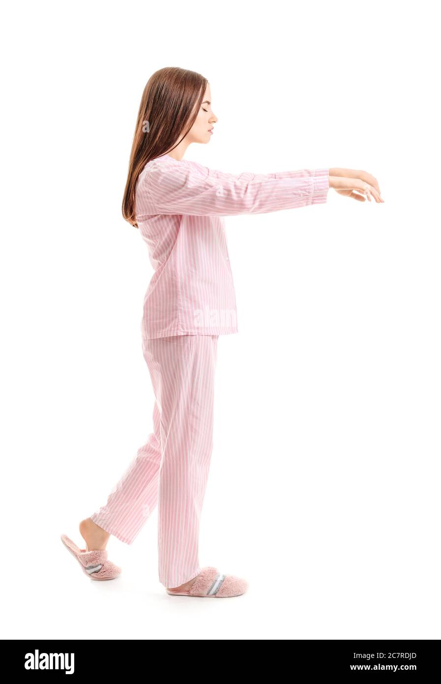 Female sleepwalker on white background Stock Photo - Alamy