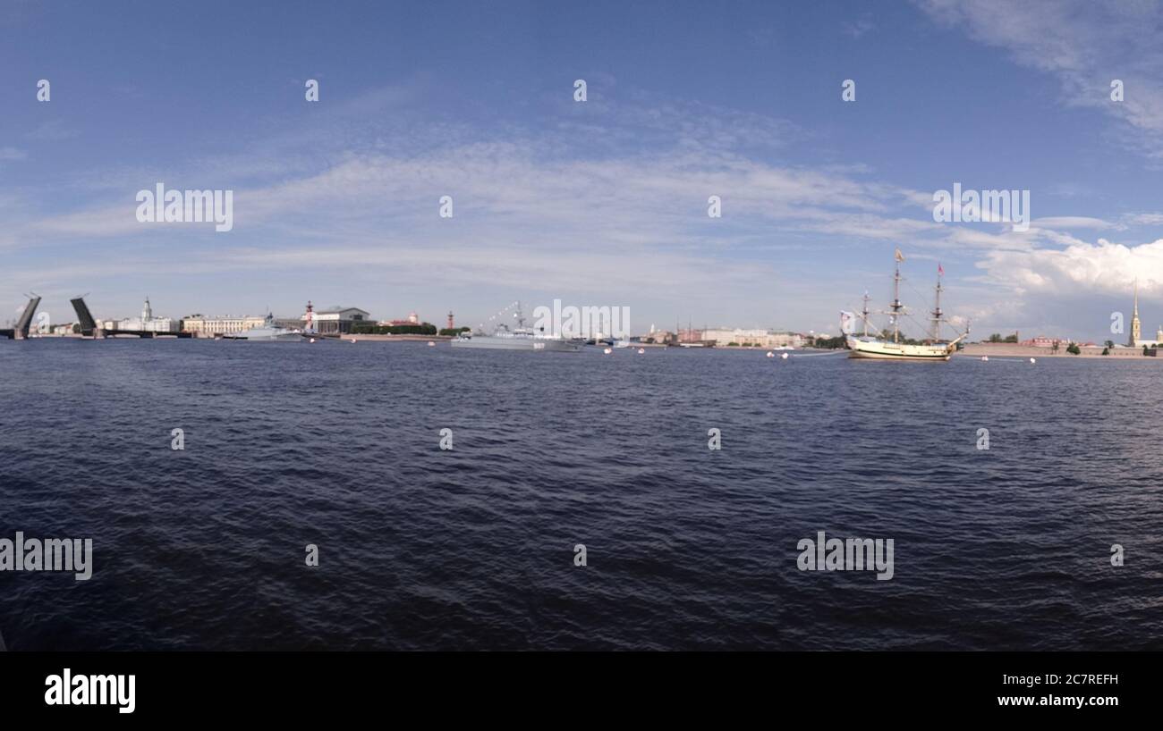 Many maritime ships went through opened bridges in St Petersburg for ...