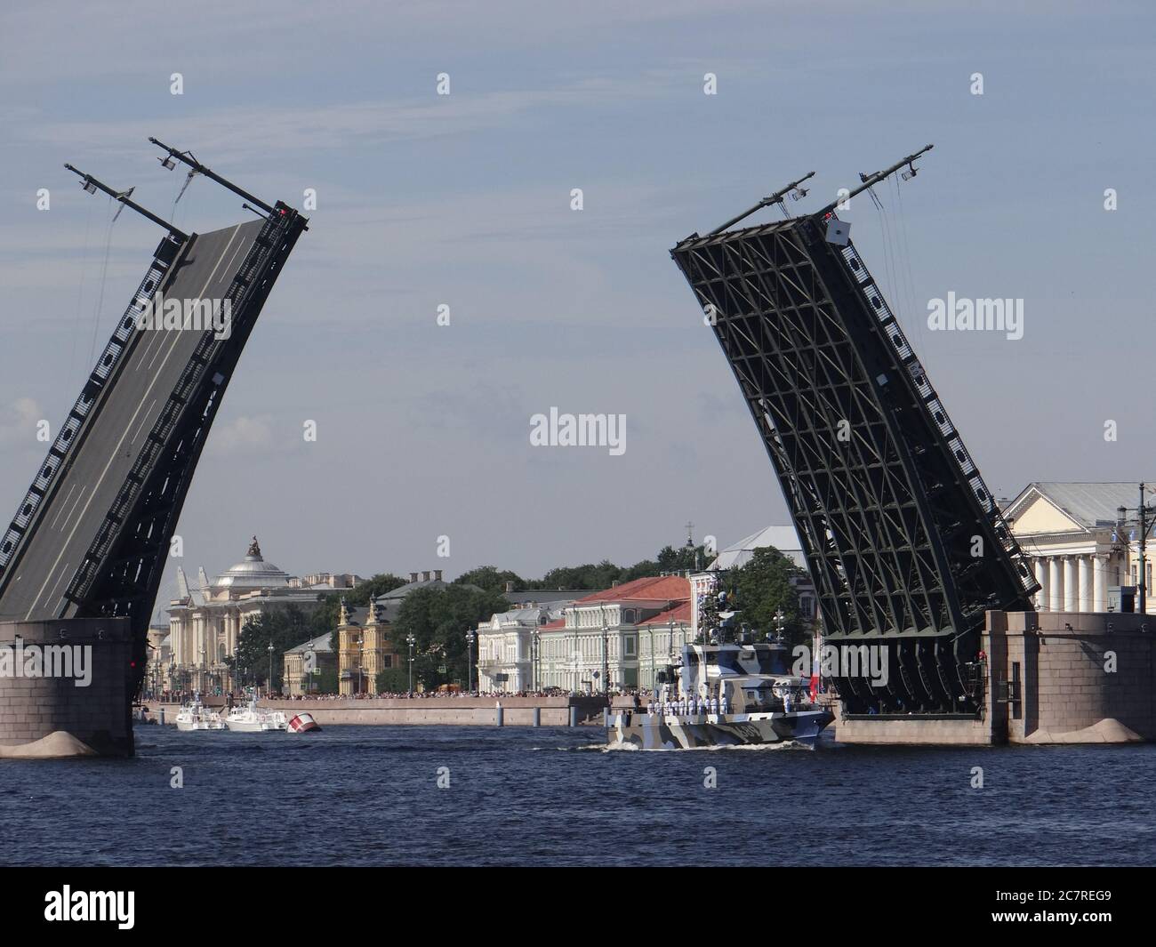 Many maritime ships went through opened bridges in St Petersburg for ...