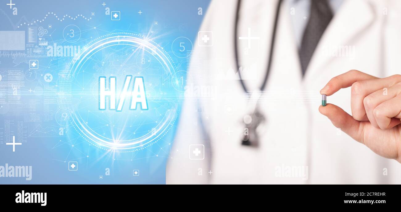 Close-up of a doctor giving you a pill with H/A abbreviation, virology ...