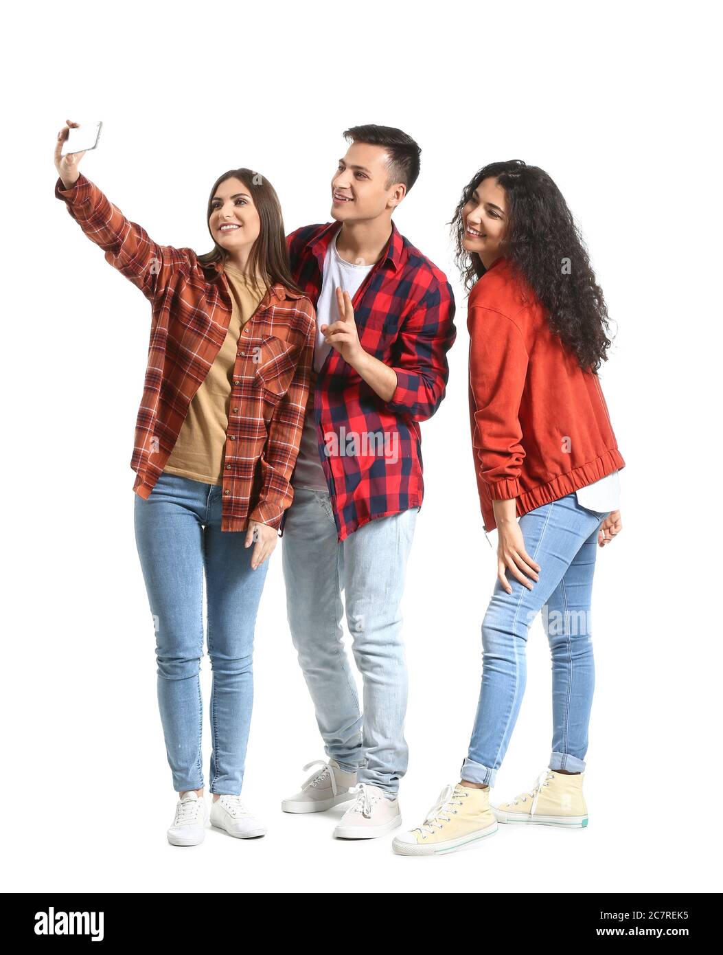 Young friends on white background Stock Photo - Alamy