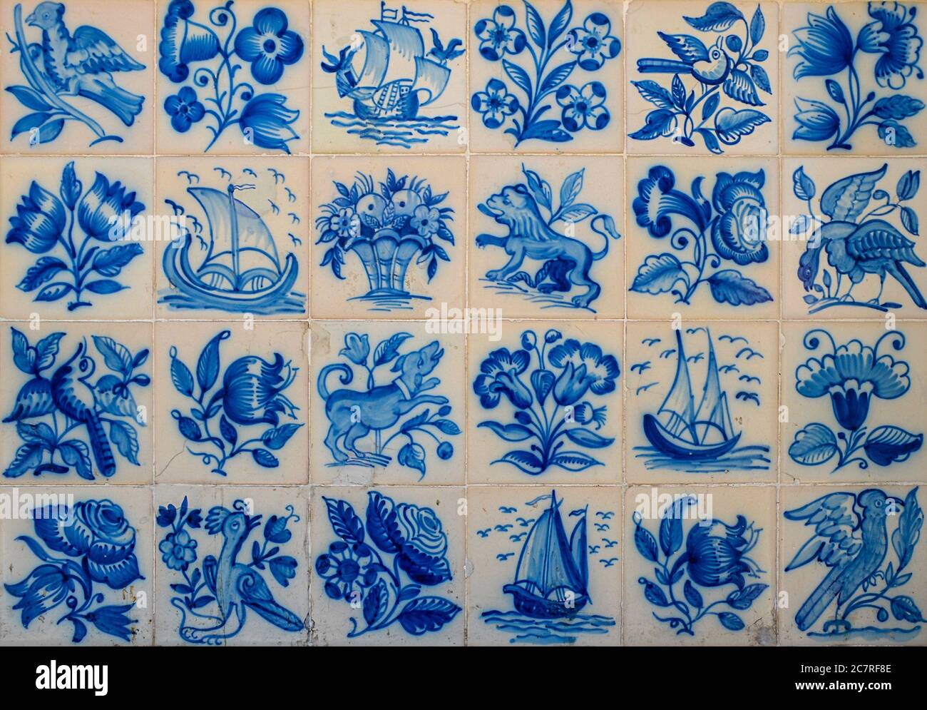 Ornamental old typical tiles from Portugal called "azulejos" made with ...