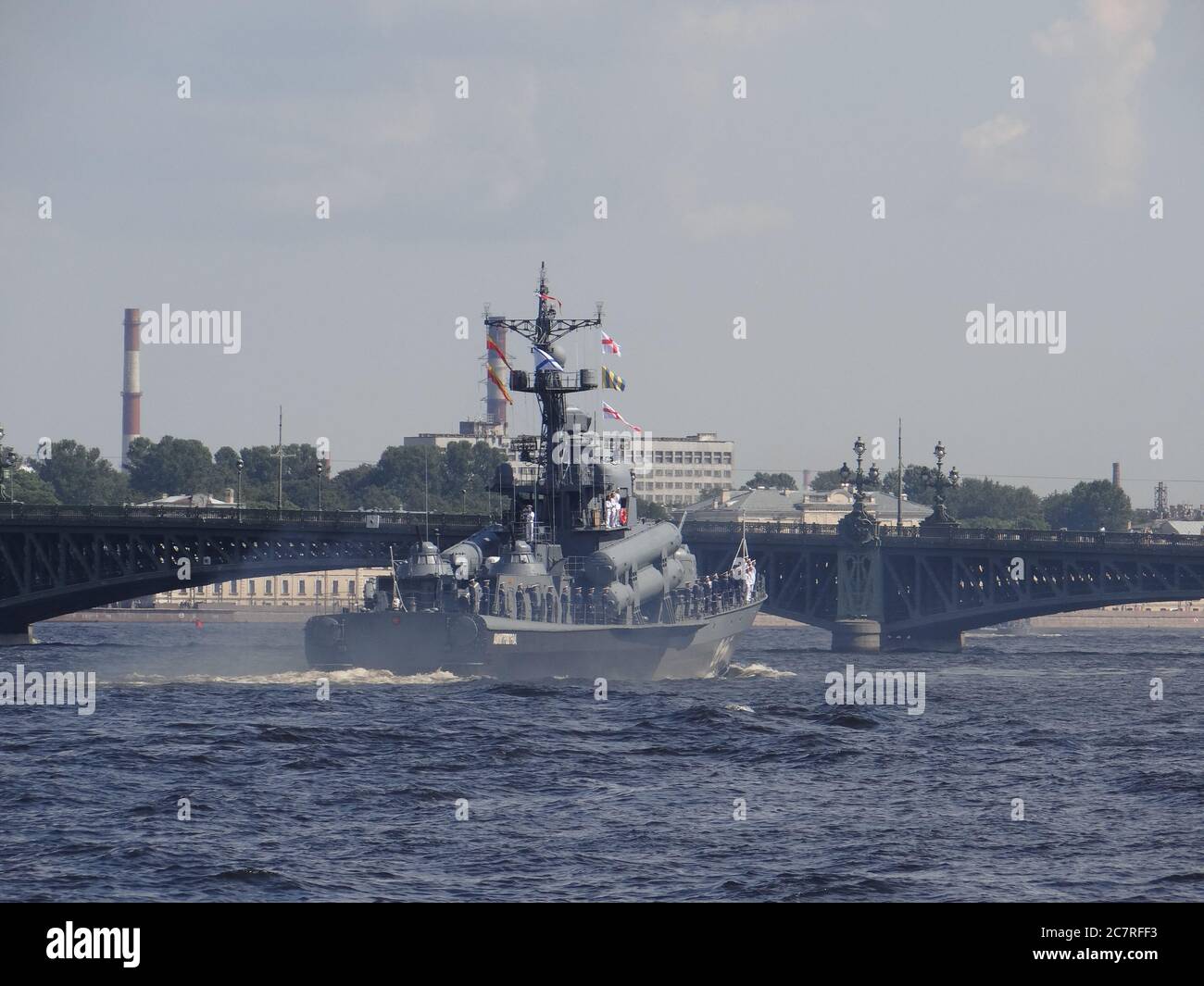 Many maritime ships went through opened bridges in St Petersburg for ...