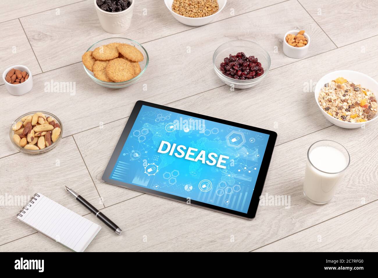 Healthy Tablet Pc compostion with DISEASE inscription, immune system ...