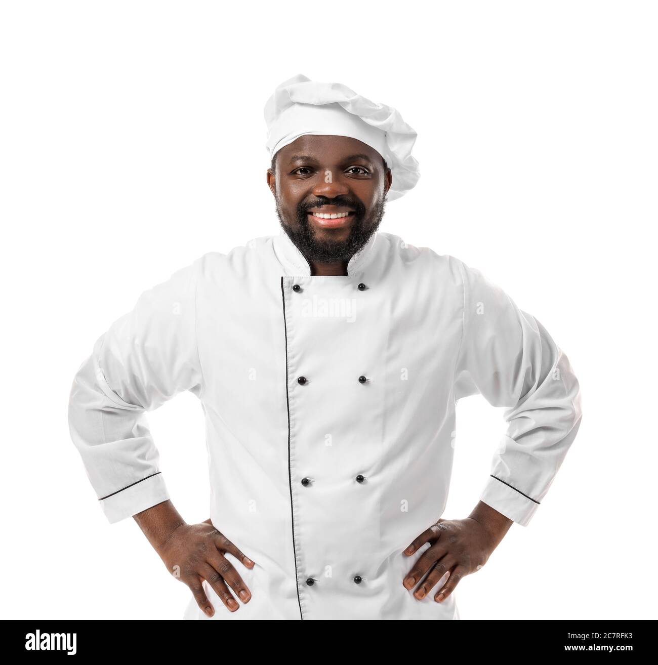 Male African-American chef on white background Stock Photo - Alamy