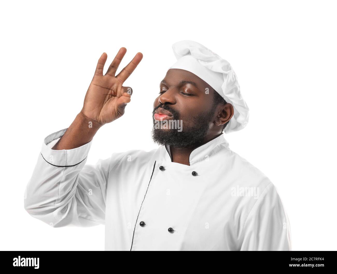 Male African-American chef on white background Stock Photo - Alamy