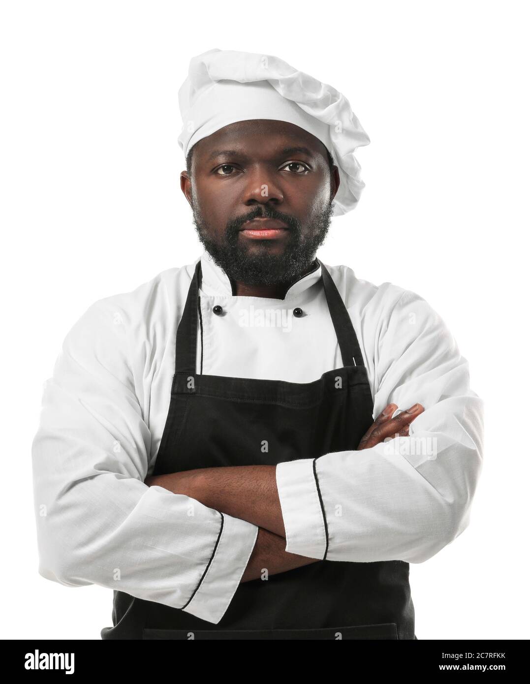Male African-American chef on white background Stock Photo - Alamy