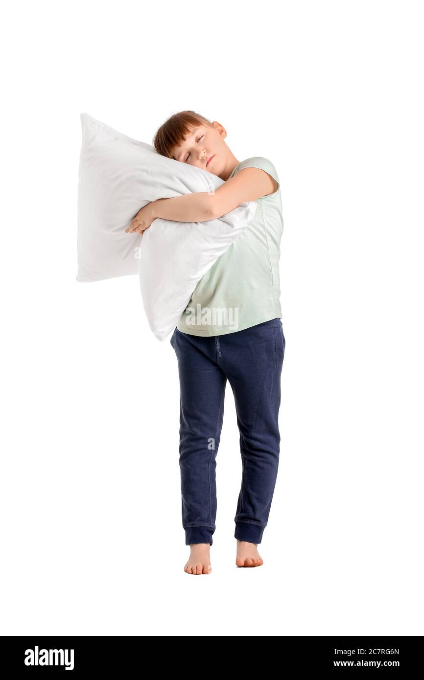 Little sleepwalker on white background Stock Photo - Alamy