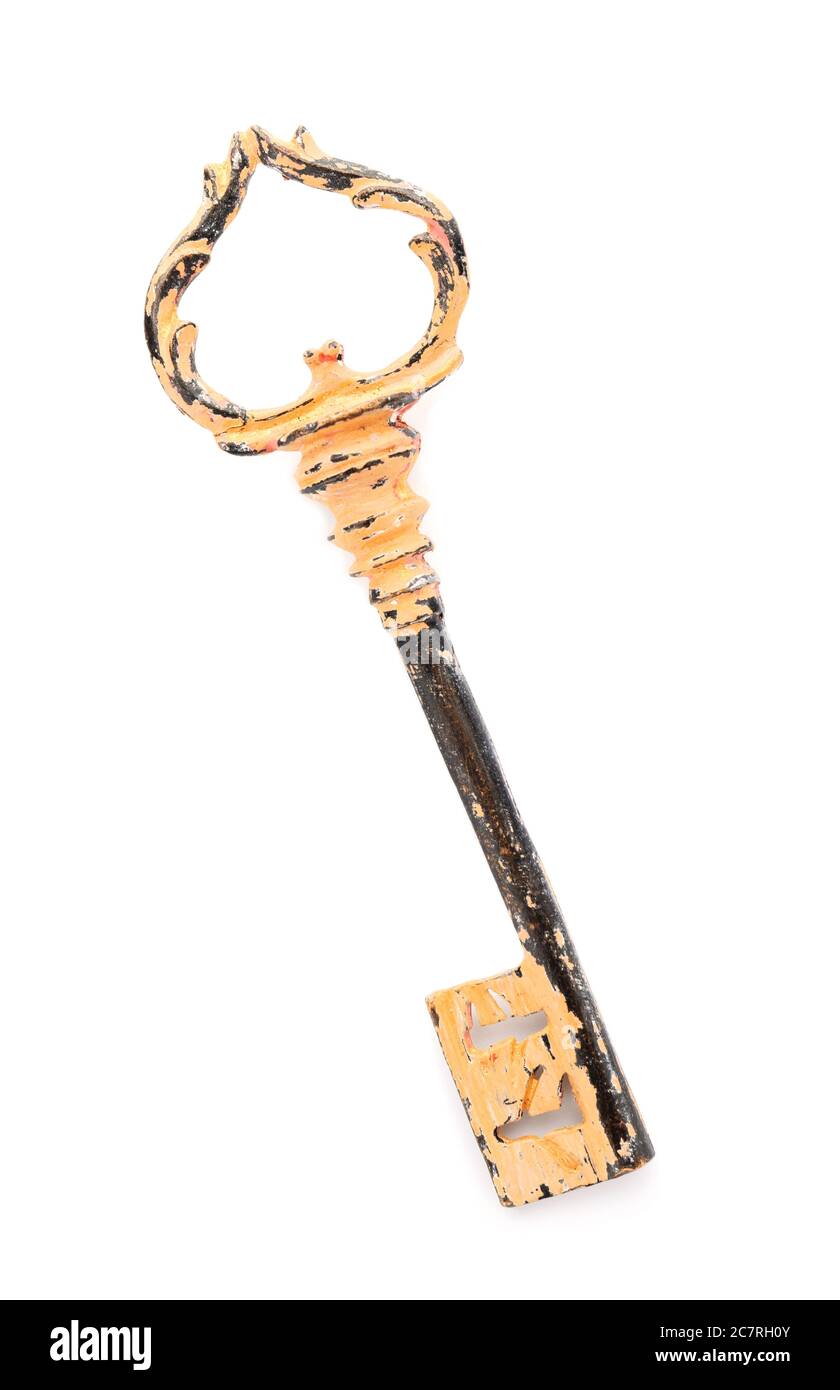 Old key on white background Stock Photo - Alamy