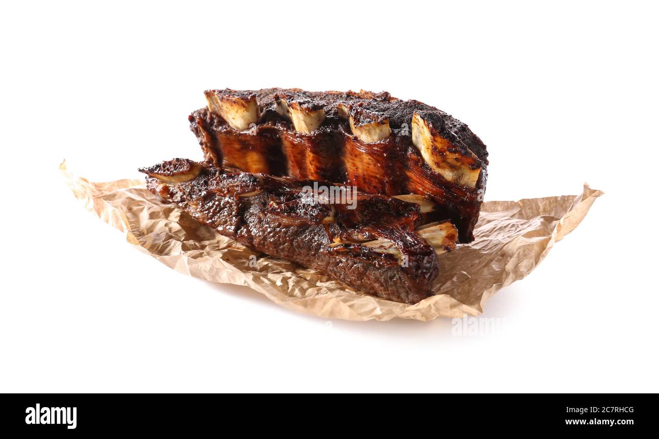 Tasty beef short ribs on white background Stock Photo - Alamy
