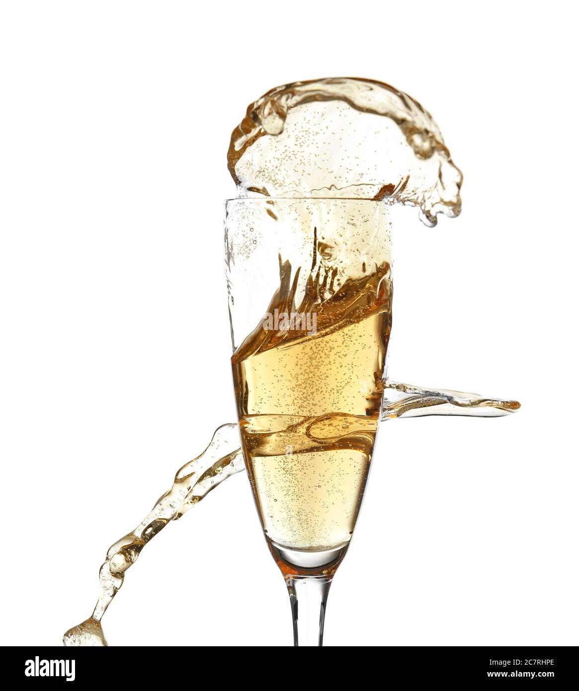 Glass of champagne with splash on white background Stock Photo - Alamy