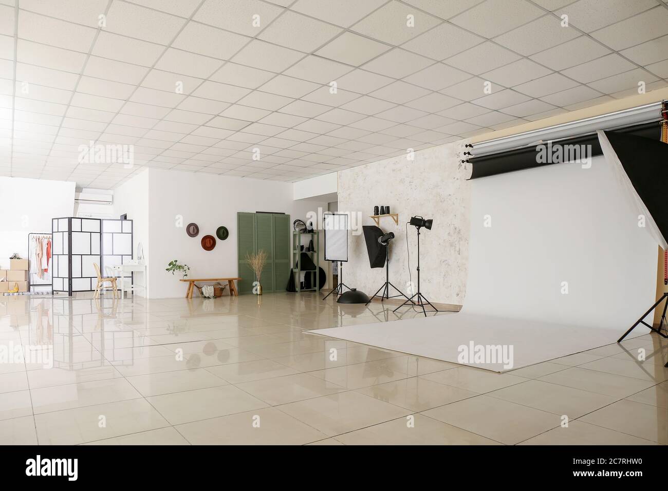 Interior of photo studio with modern equipment Stock Photo - Alamy