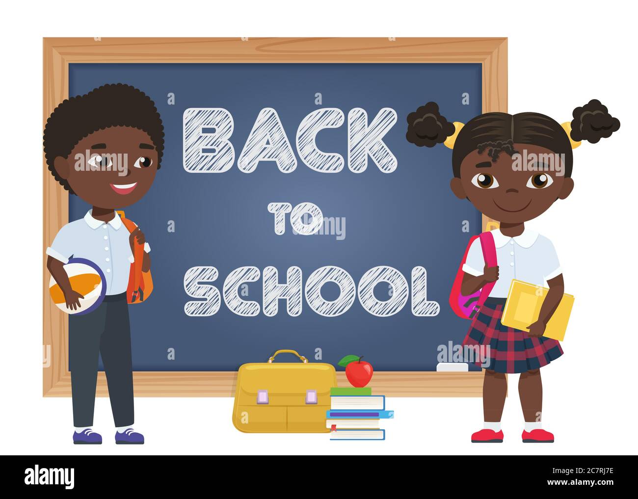 Cute african american black Boy and girl kids. Back to School isolated ...