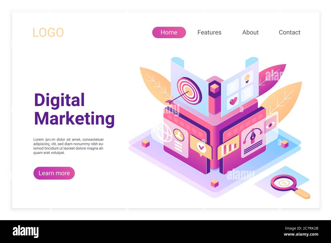 Digital marketing isometric landing page template. E-commerce strategy ...