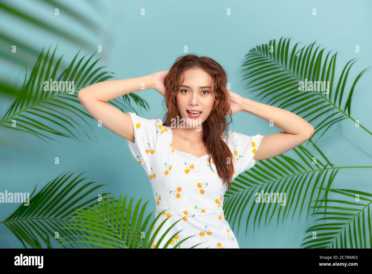 Portrait of young and beautiful woman with perfect smooth skin in ...