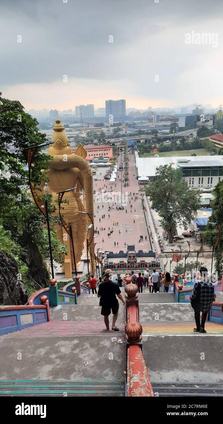 BATU CAVES, MALAYSIA - Jan 28, 2020: Long stairway from Batu Caves ...