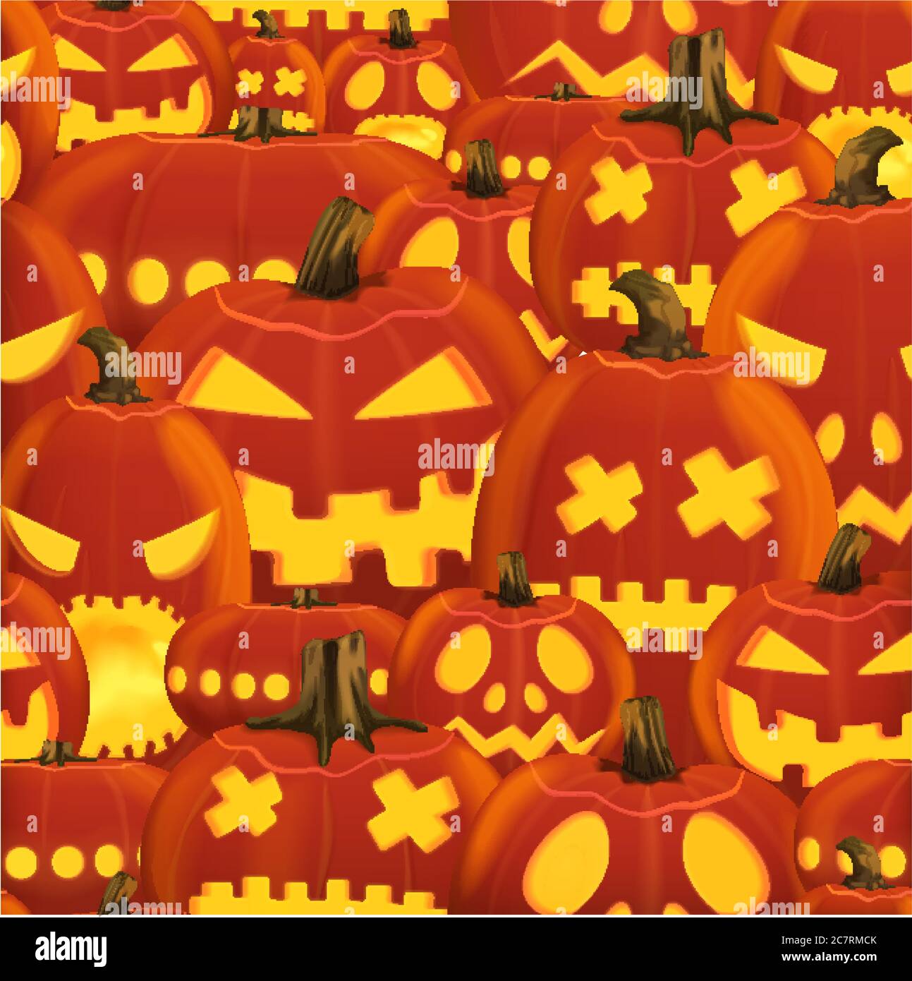 Seamless Halloween party pattern with hell scary size mixed pumpkins ...
