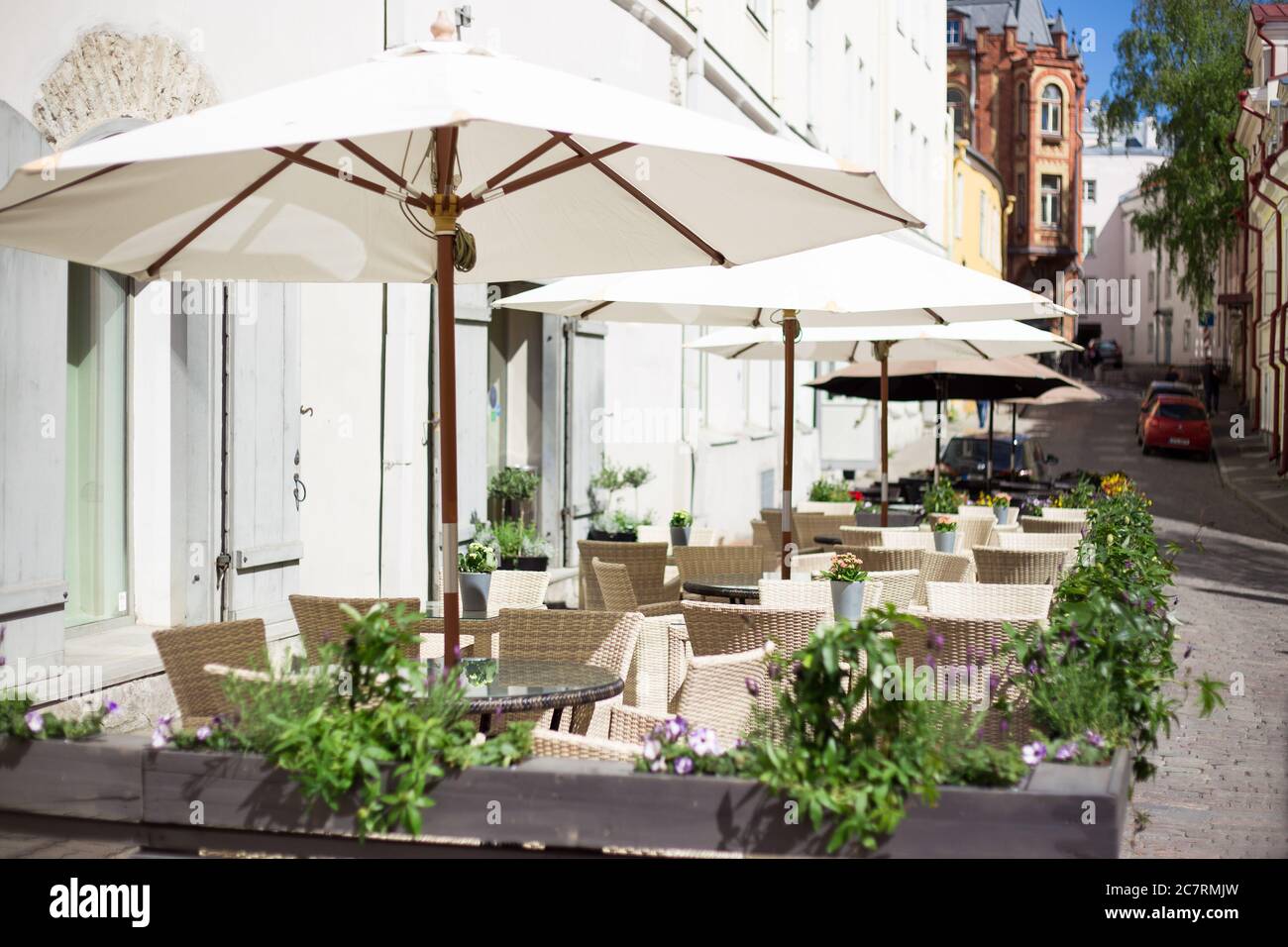 summer outdoor cafe in old european town Stock Photo - Alamy