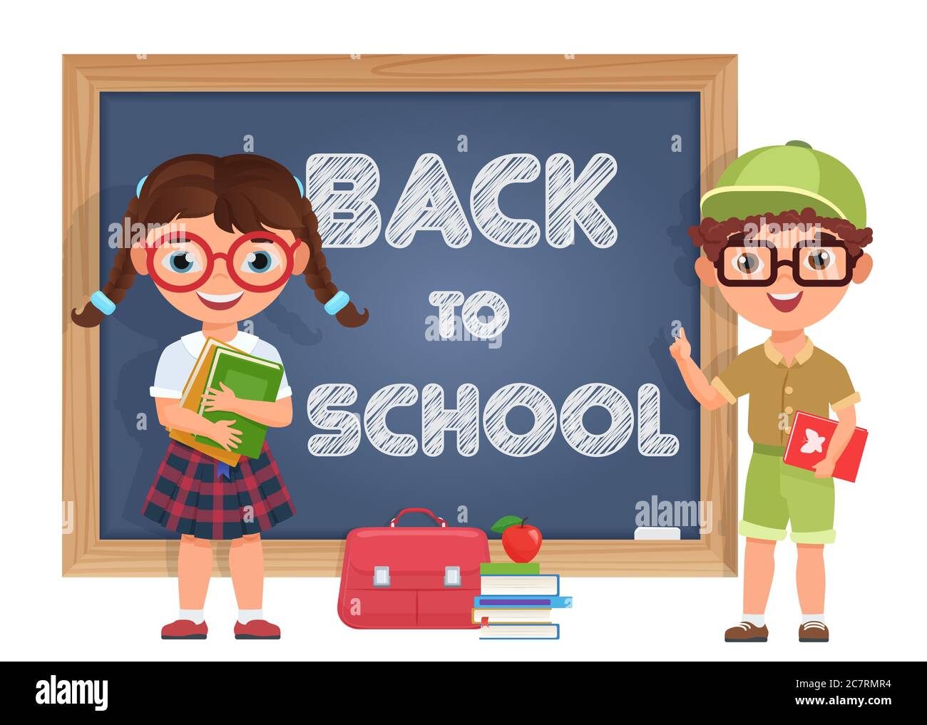 Cute Boy and girl kids. Back to School isolated cartoon characters near ...