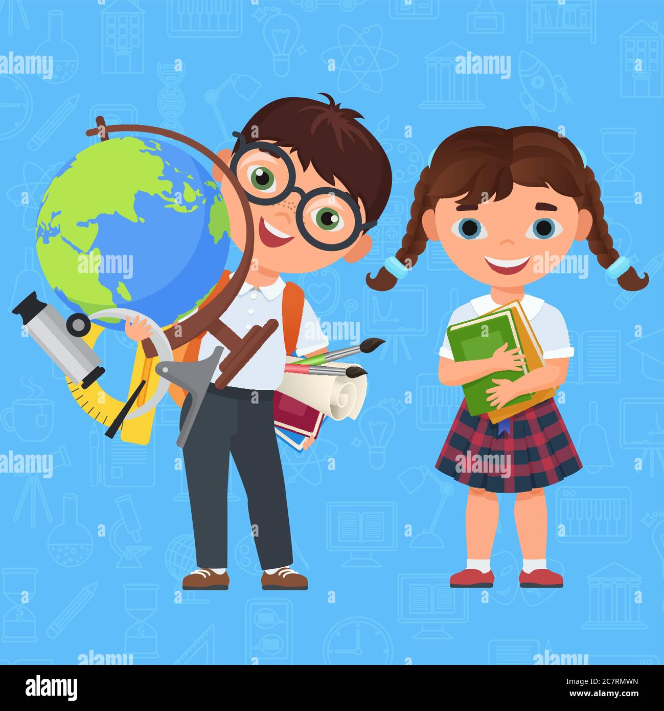 Cute Boy and girl kids. Back to School isolated cartoon characters ...