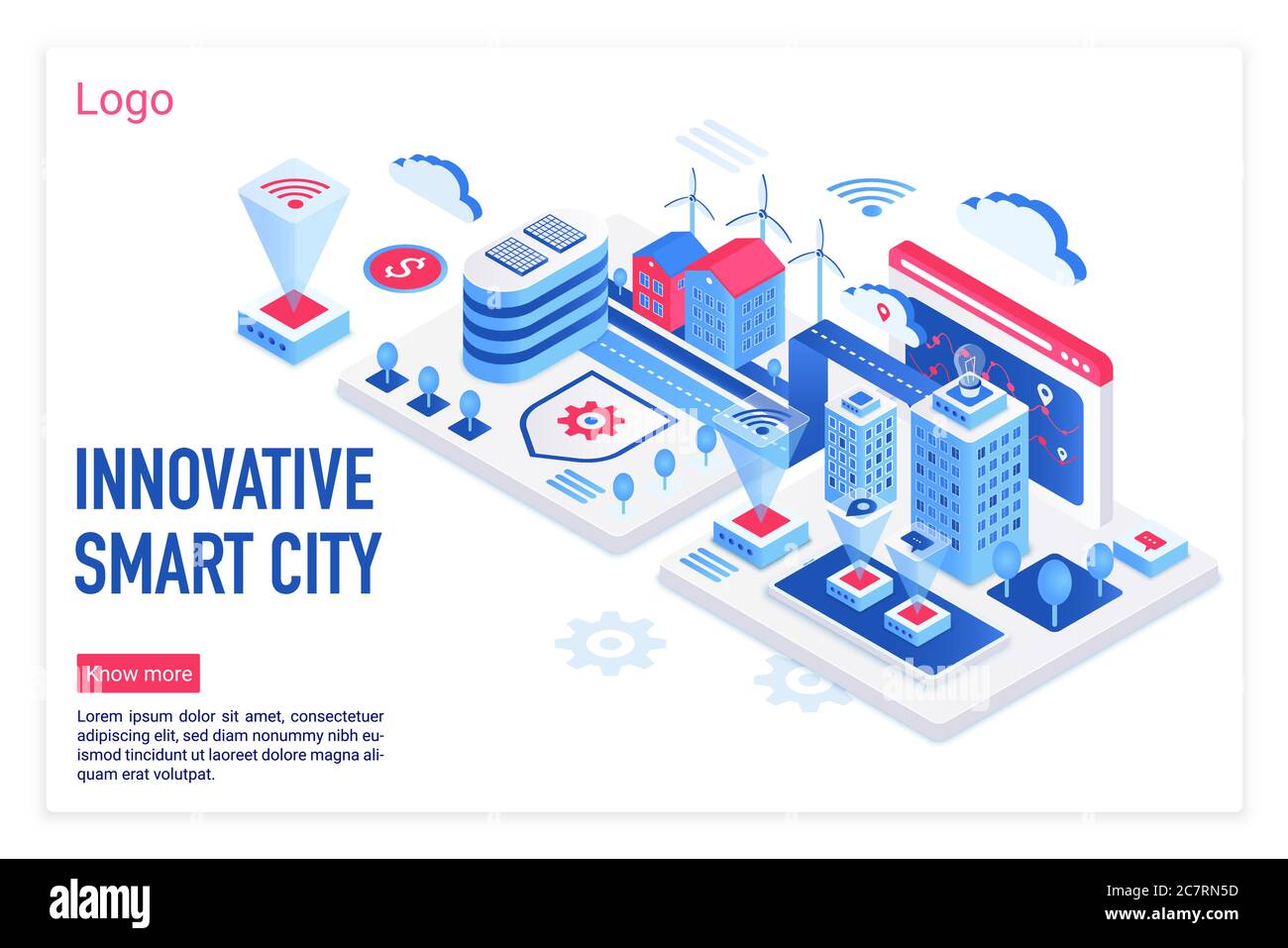 Innovative smart city isometric vector landing page template ...