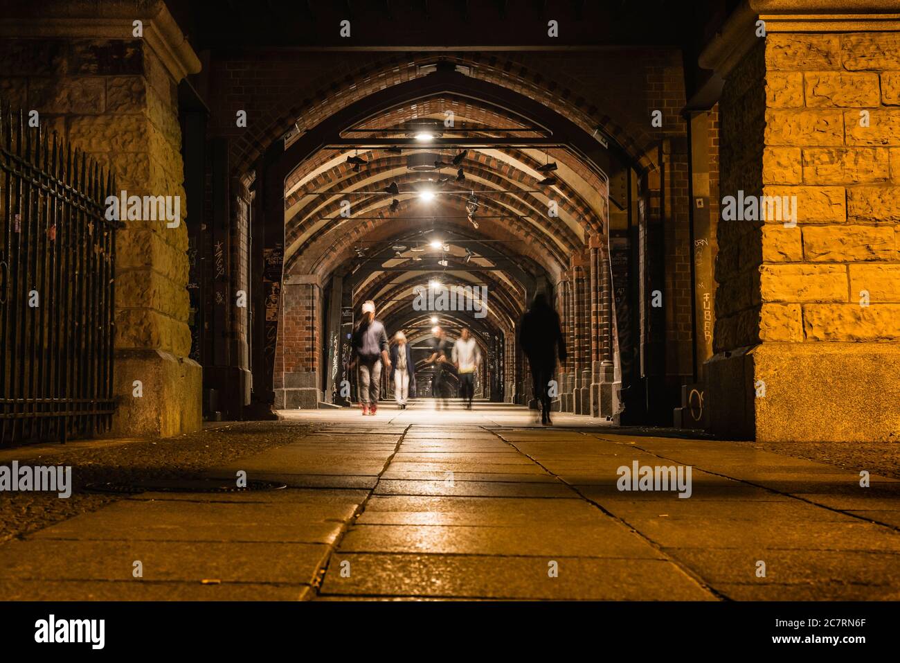 Sidewalk at night, Walkway at night with People, illuminated Walkway at ...