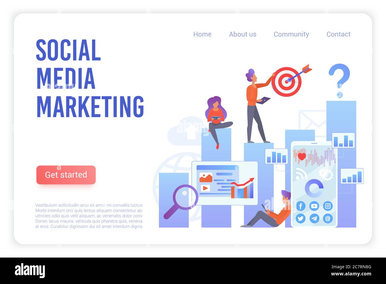 Social media marketing flat vector landing page template. SMM, SEO ...